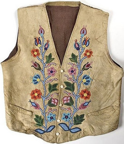 Clothing; Cree, Vest, Beaded Hide, Floral Design, 40 inch.