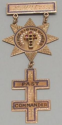 Lodge; Masonic, Medal, York Rite, Past Commander, Gold, 3 Piece, 4 inch.