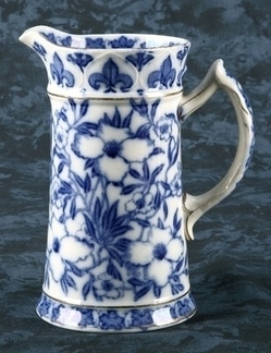 Flow Blue; Furnival, Clematis, Milk Pitcher, Gold Trim.