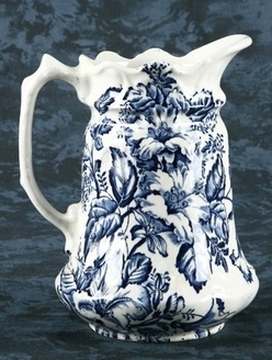 Flow Blue; Kent (J), Azalea, Milk Pitcher, 7 inch.