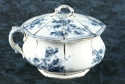 Flow Blue; Grindley (WH), Doreen, Chamber Pot & Cover.
