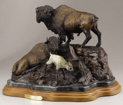 Bronze Sculpture; Manuel (David), signed 1982, Figural Group of Bison ...