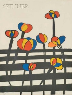 Calder, Alexander; Lithograph, signed, Flowers on Fence, 23 inch.
