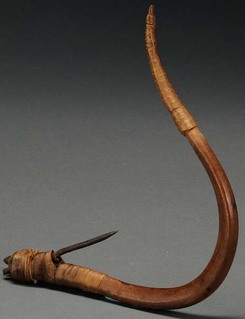 Fishing; Northwest Coast, Halibut Hook, Carved Wood, 8 inch.