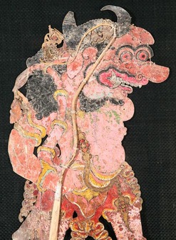 Puppet; Indonesian, Shadow Demon, Polychromed Hide, Bali, 36 inch.