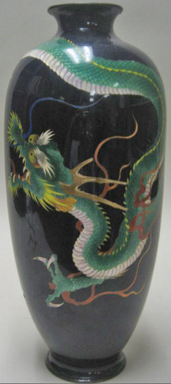 Vase; Japanese, Cloisonne, Kinjiro (Adachi), Baluster Form, Coiled ...