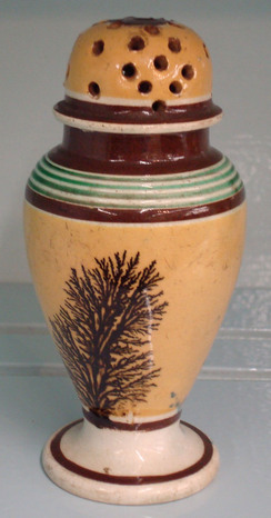 Mochaware; Seaweed, Pepper Pot, Green Band, 4 inch.