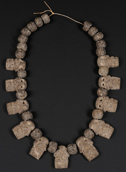 Stone; Pre-Columbian, Aztec/Mixtec, Necklace, 11 Carved Skulls & Bead ...