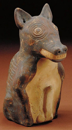 Pottery; Pre-Columbian, Chancay, Dog Figure, Paint Decoration, 8 inch.