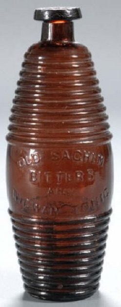Bitters Bottle; Old Sachem Bitters & Wigwam Tonic, Barrel Form, Puce, 9 ...