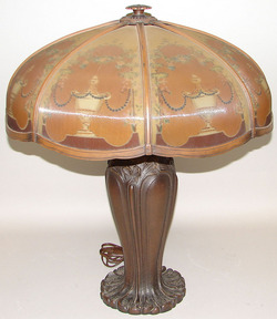Parlor Lamp; American, Bradley & Hubbard, Urn & Drape, Reverse Painted ...