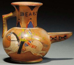 Pottery; Cheyenne, Pitcher, Bears Heart, Pictographic Decoration, 3 inch.