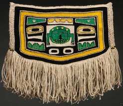 Blanket; Chilkat, Wool & Cedar Bark Strands, Central Frog Design, 23 inch.
