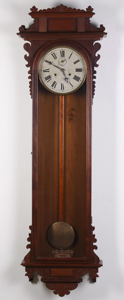 Regulator Clock; Welch (EN), No 11, 30-Day, Walnut, Wall, 60 inch.