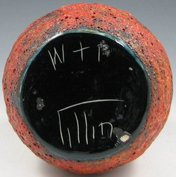 Art Pottery; Pillin, Vase, Bottle Form, Red Volcanic Glaze, 11 inch.