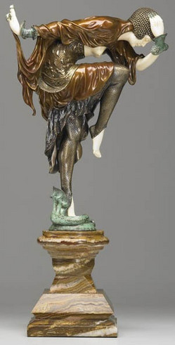 Bronze Sculpture; Colinet (Claire JR), after, Female Snake Dancer, Cold ...