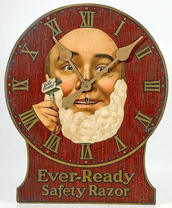 Advertising Clock; Ever Ready Safety Razor, Man Shaving.