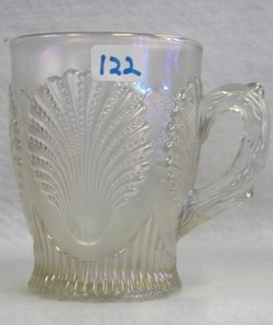 Dugan Glass; Carnival, Beaded Shell, Mug, Frosty White.