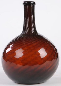 Pattern Molded Glass; Bottle, Globular, Zanesville, 24 Ribs-Right, Deep ...