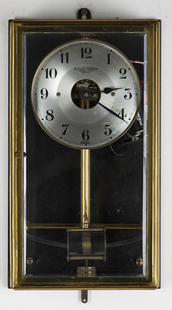 Wall Clock; French, Brevete, Bulle, Electric, Glass & Brass, 14 inch.