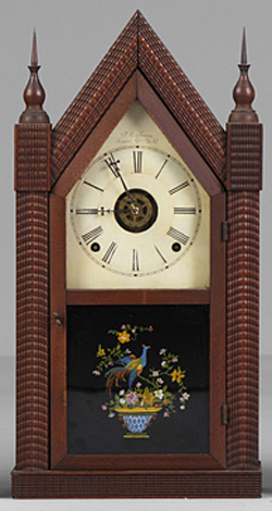 Shelf Clock; Brown (JC), Steeple (or Sharp Gothic), Ripple Front, 8-Day ...