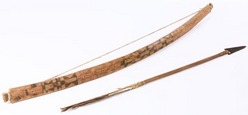 Bow; Modoc, Bentwood, Painted Geometric Designs, Arrow, 32 inch.