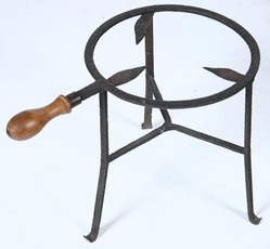 Kettle; Tea, Copper, Gooseneck, Dovetailed, Iron Tripod Stand.