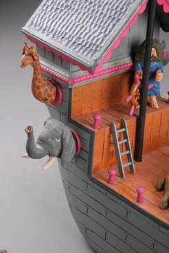 Ark; Wade (Rocky), Folk Carved & Painted, 11 Figures, signed, 25 inch.