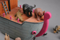 Ark; Wade (Rocky), Folk Carved & Painted, 11 Figures, signed, 25 inch.