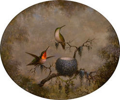 Heade, Martin Johnson; Oil on Board Painting, signed 1863, Hummingbirds ...