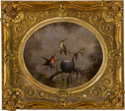 Heade, Martin Johnson; Oil on Board Painting, signed 1863, Hummingbirds ...