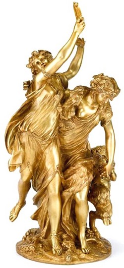 Bronze Sculpture; Clodion (Claude Michel), after, 2 Dancing Bacchantes ...