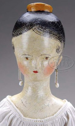 Wood Doll; German, Tuck Comb, Painted Features & Curls, Brown Eyes, 15 ...