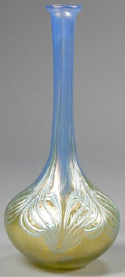 Loetz Glass; Vase, Bud, Flared Rim, Stylized Rib Decor, Iridescent, 13 ...