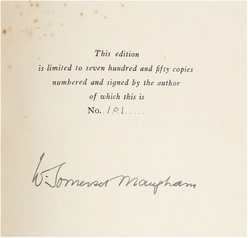 Fiction; Maugham (W Somerset), signed, The Razor's Edge.