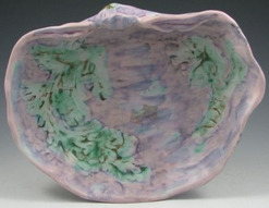 Weller Pottery; Sabrinian, Bowl, Seashell, Purple & Green, 12 inch.