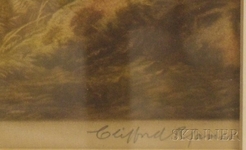 James, Clifford R; Mezzotint, signed, Children on a River Bank.