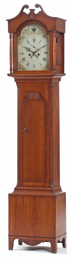 Tall Case Clock; Connecticut, Chippendale, Burnap (Daniel), Cherry, Broken Scroll, 83 inch.