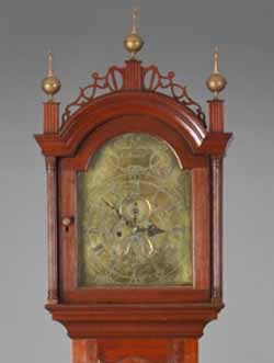 Tall Case Clock; Connecticut, Chippendale, Burnap (Daniel), Cherry, Fretwork, 87 inch.