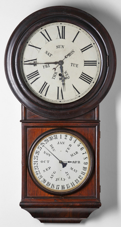 Calendar Clock; Welch Spring Co, Wall, No 4, Round Head, Rosewood, 8 ...