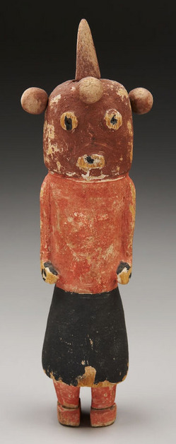 Doll; Hopi, Katsina, Koyemsi, Mud Head Clown, Polychrome Paint, 9 inch.