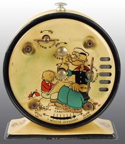 Alarm Clock; New Haven Clock Co, Popeye, Lithographed, 5 inch.