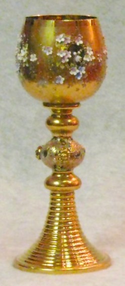 Moser Glass; Goblet, Floral & Leaves, Cabochons, Conical Base, 7 inch.