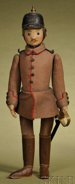 Cloth Doll; Steiff, Soldier, Blue Glass Eyes, Mustache, Helmet, No ...