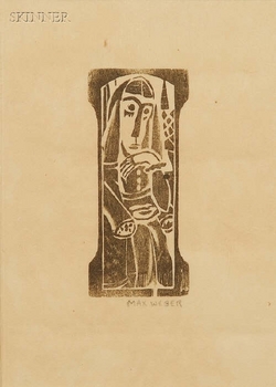 Weber, Max; Woodcut, signed, Seated Figure, 4 inch.