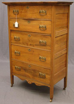 Furniture: Chest-Tall; Golden Oak, 5 Drawers, Serpentine Top Drawer ...