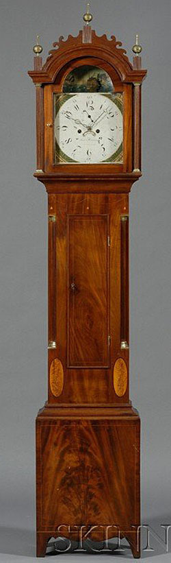 Tall Case Clock; New Hampshire, Federal, Hutchins (Abel), 8-Day, Mahogany, Arch Top, + Hutchins ...