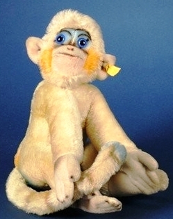 Stuffed Animal; Steiff, Monkey, Mongo, White Mohair, Blue Eyes, Button ...