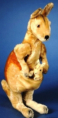 Stuffed Animal; Steiff, Kangaroo & Joey, Mohair, Glass Eyes, 17 inch.