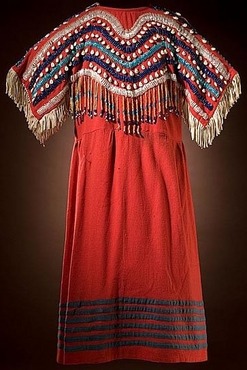 Clothing; Plateau, Dress, Beaded Wool, Cowrie Shells, 42 inch.